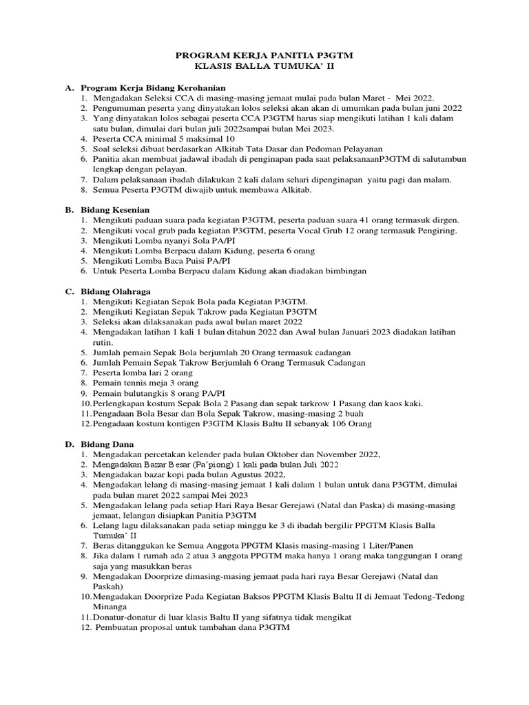 Program Kerja Panitia P3GTM | PDF