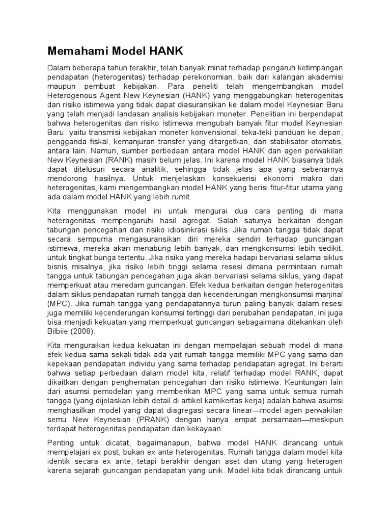 Memahami Model HANK | PDF | Bisnis | Pengelolaan Keuangan & Uang