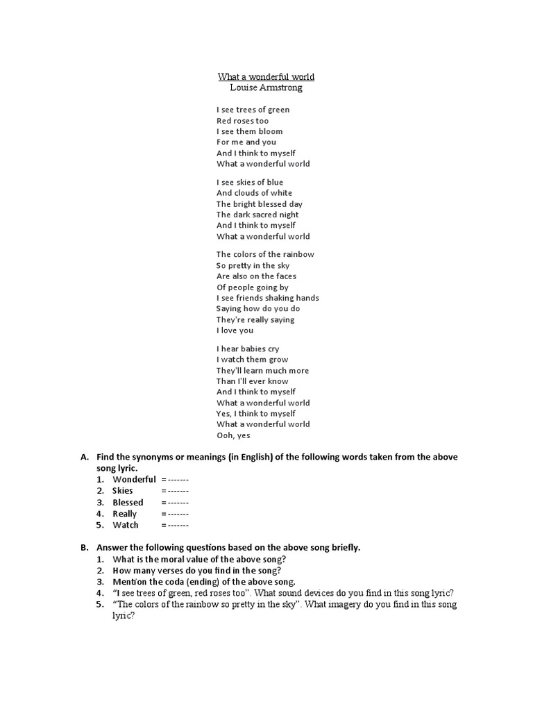 Task of Song Lyrics @A | PDF