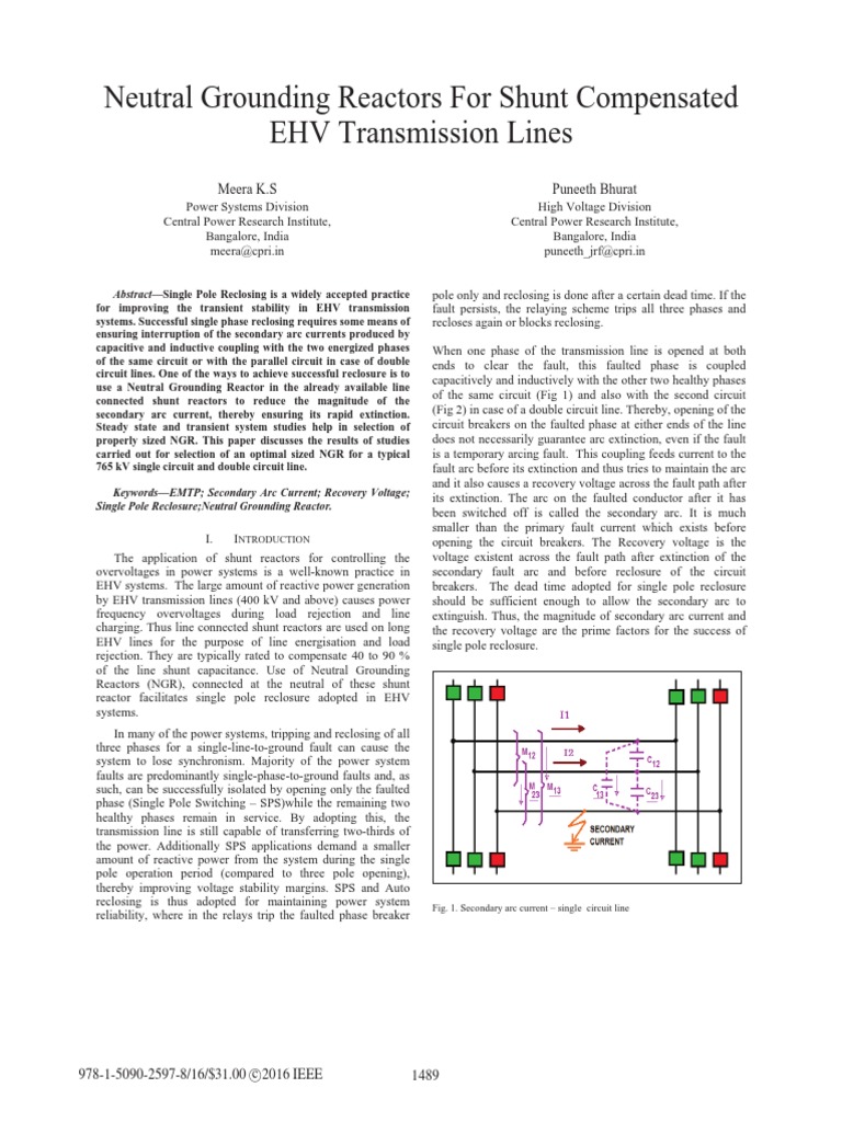 Neutral Grounding Reactors for Shunt Compensated EHV Transmission Lines ...