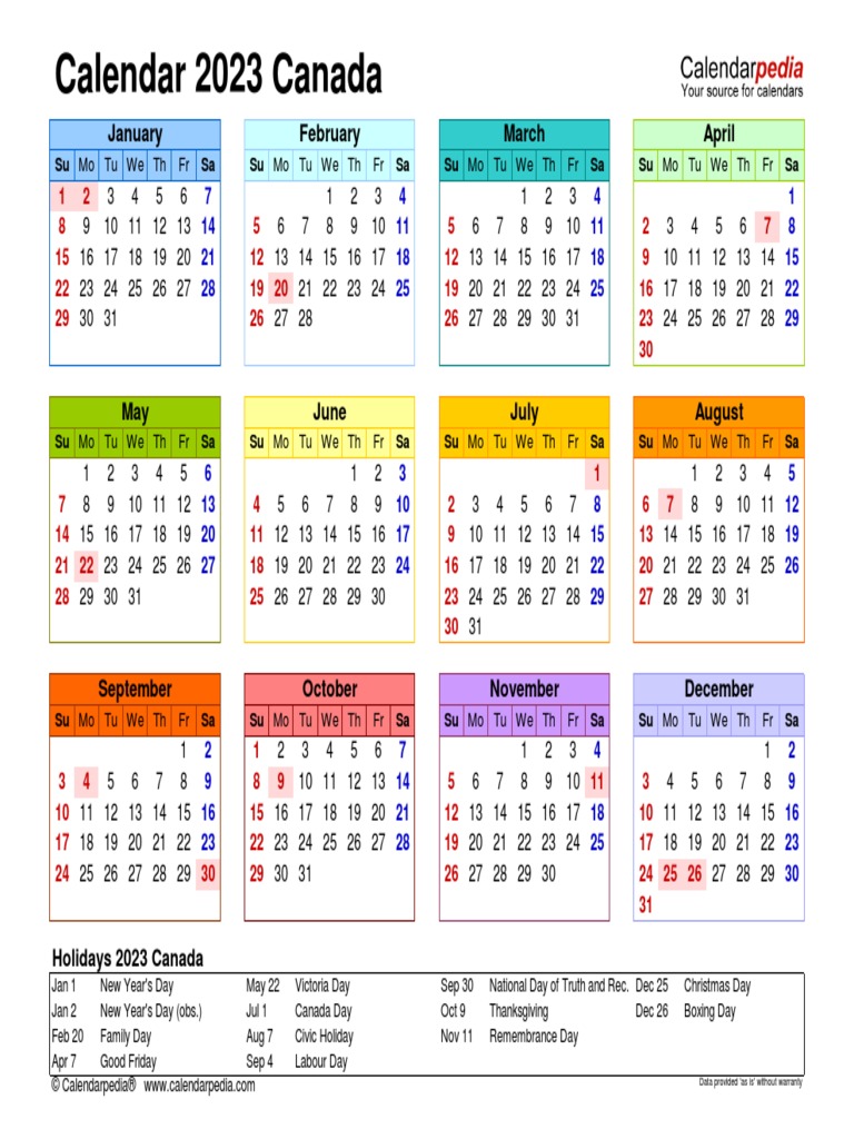 Calendar 2023 Canada Landscape Year at A Glance in Colour | PDF ...