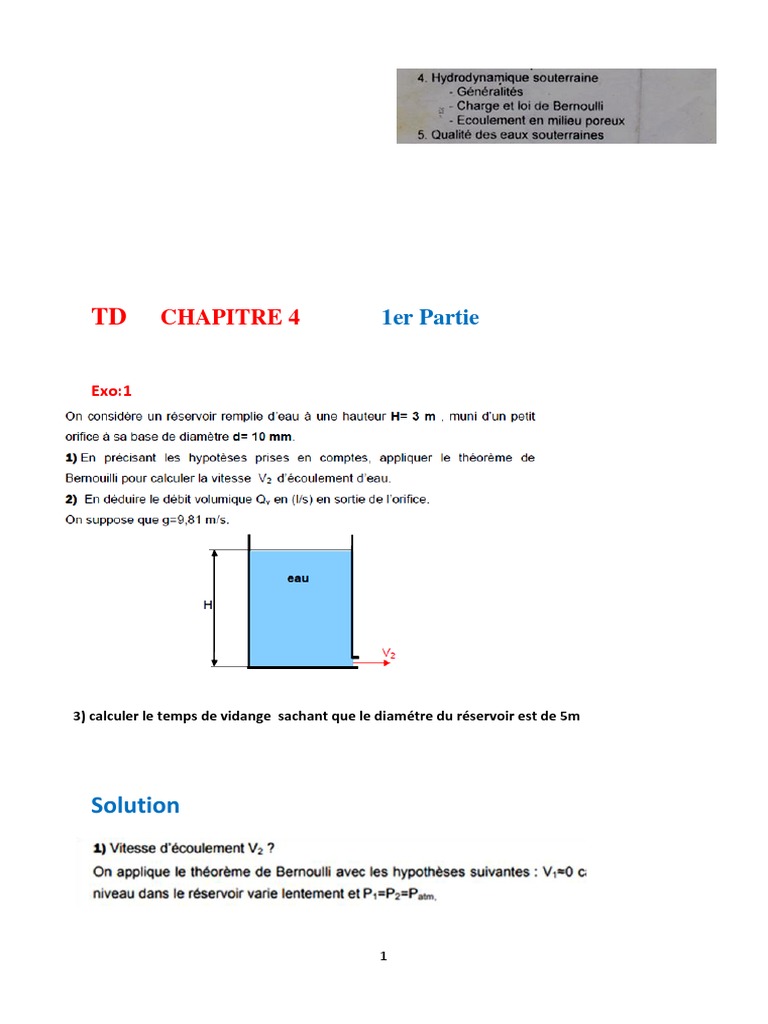 TD Chap 4 - 1 Et 2 Bern With Solu | PDF | Pression | Perméabilité (fluide)