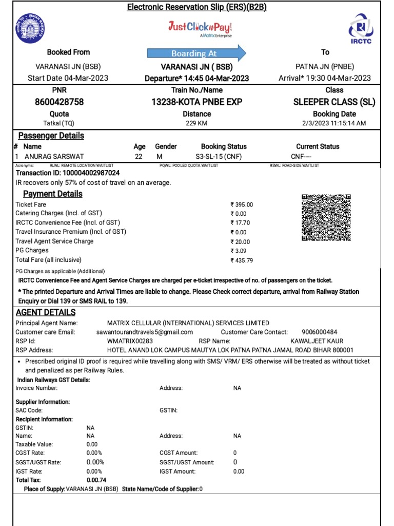 13238-Kota Pnbe Exp Sleeper Class (SL) | Download Free PDF | Payments ...