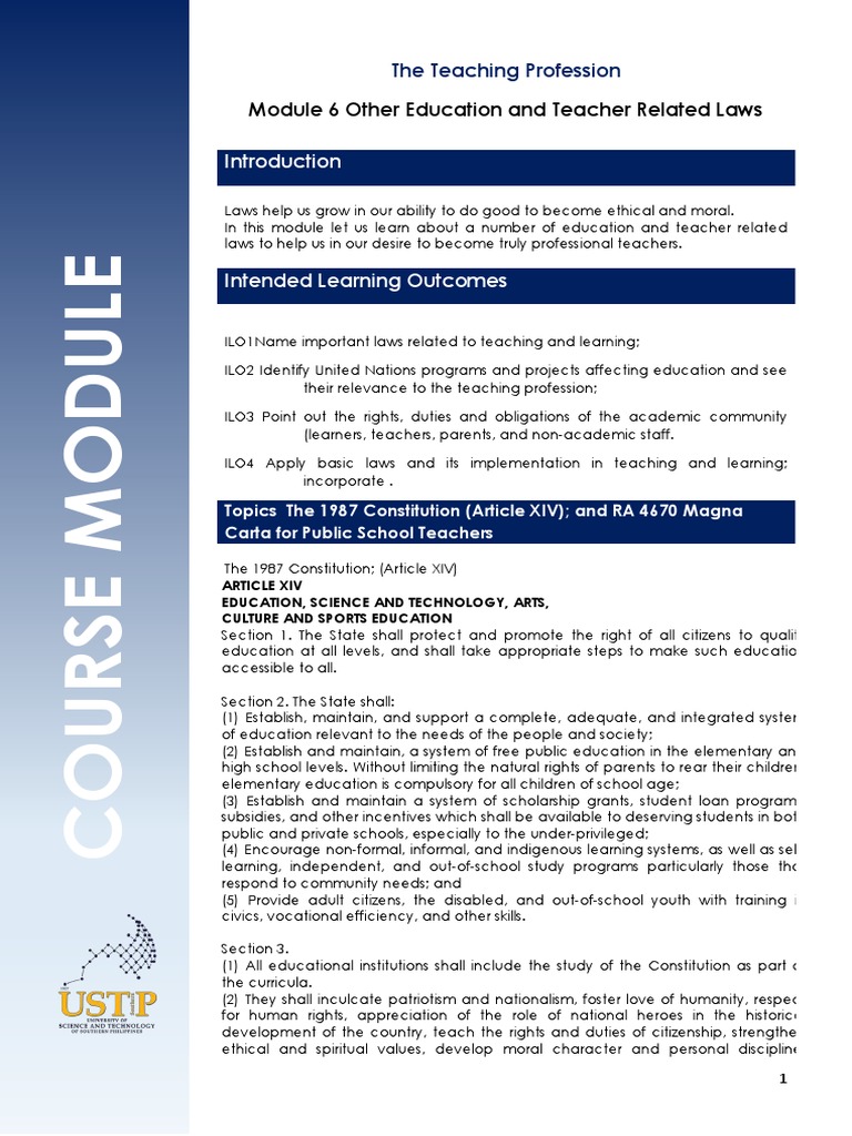Module 6 Other Education And Teacher Related Laws Pdf Cost Of