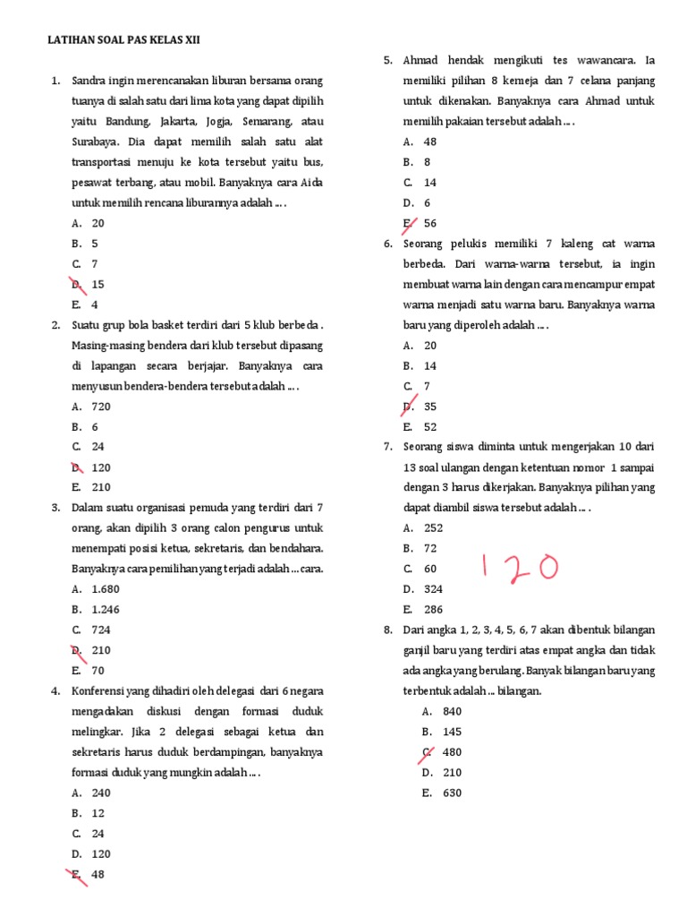 Latihan Soal Pas MTK Xii 2223-1 | PDF