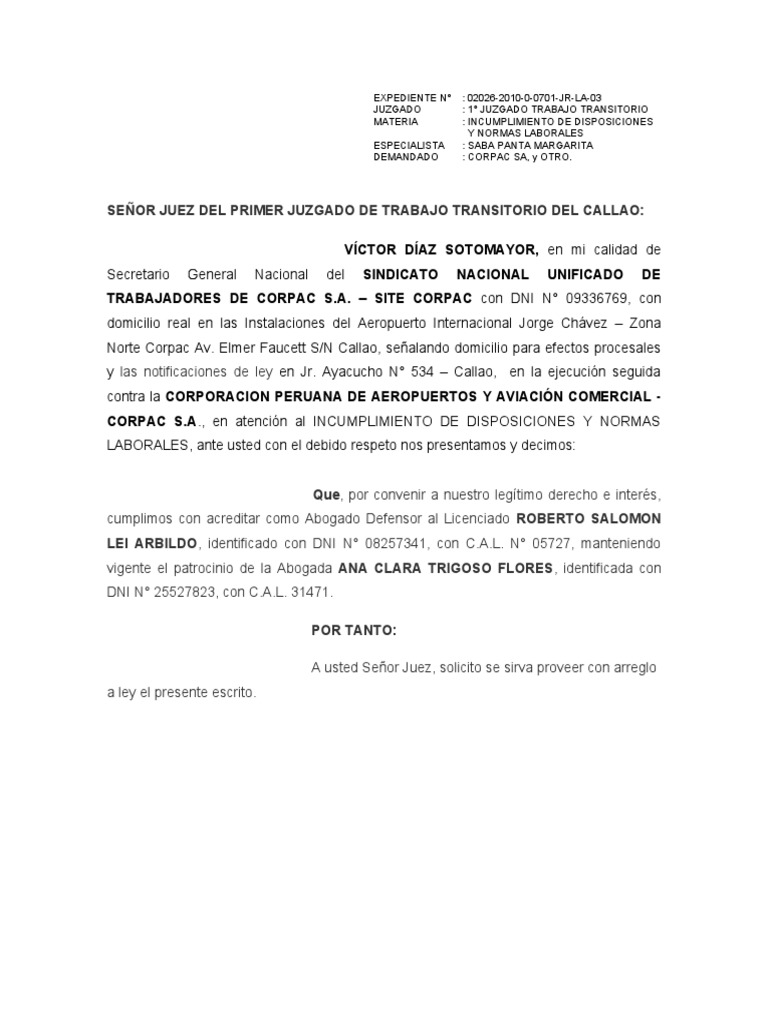 Escrito De Nombramiento De Abogado Pdf