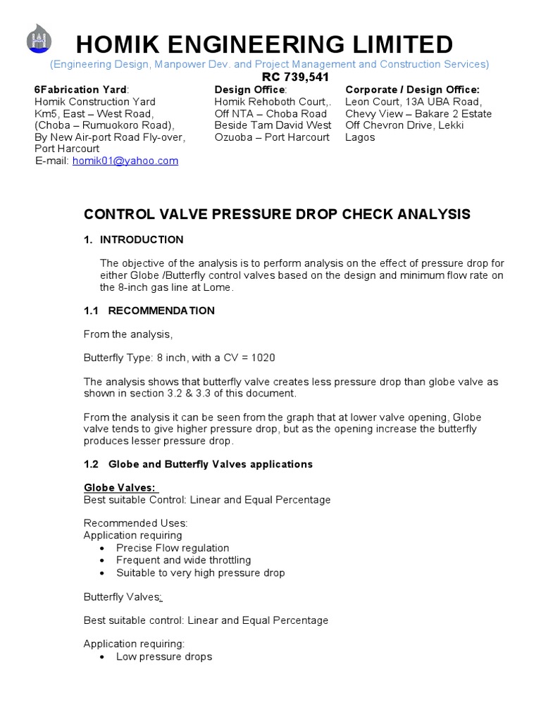 Homik Engineering LTD Control Valve Analysis | PDF | Valve | Pressure