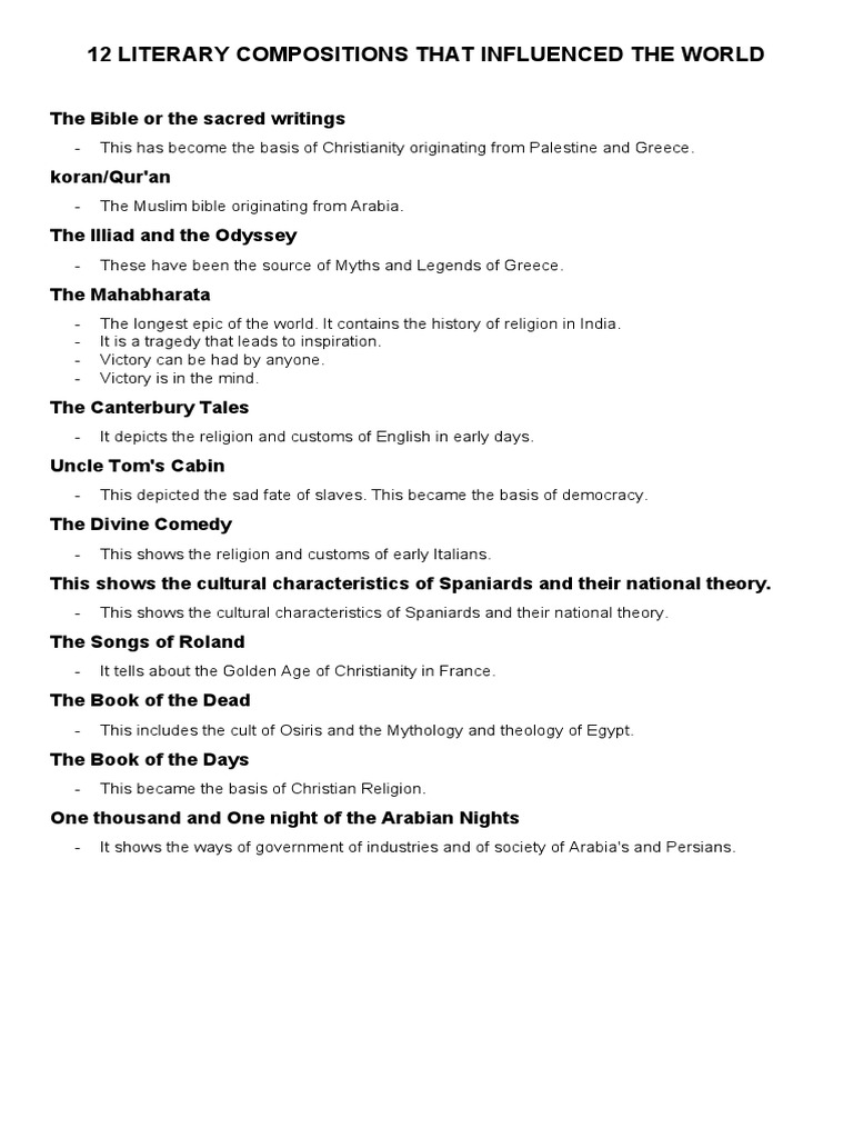 12 Literary Compositions That Influenced The World | PDF