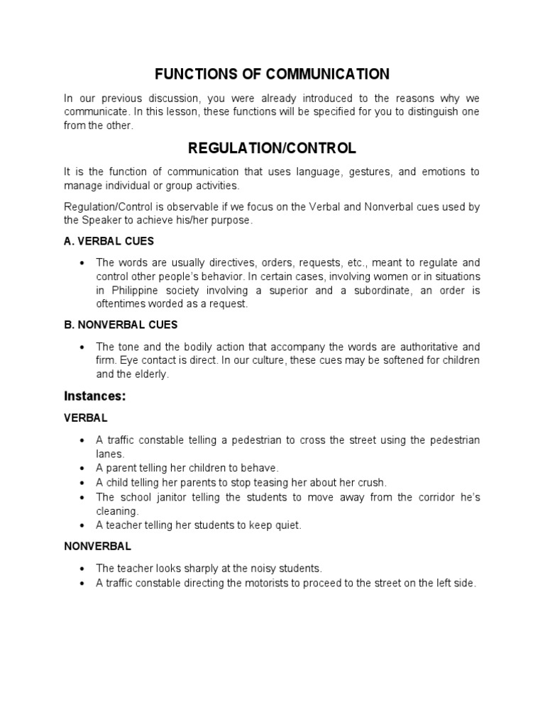 Functions of Communication | PDF | Nonverbal Communication | Communication