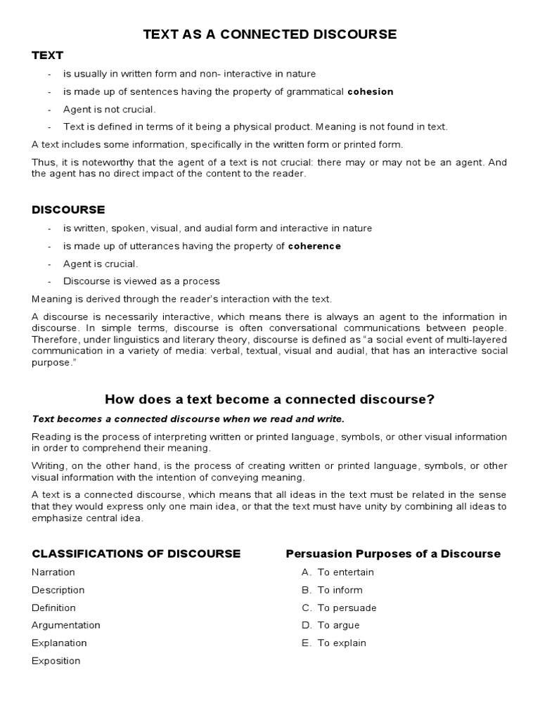 Text As A Connected Discourse | PDF | Information | Discourse