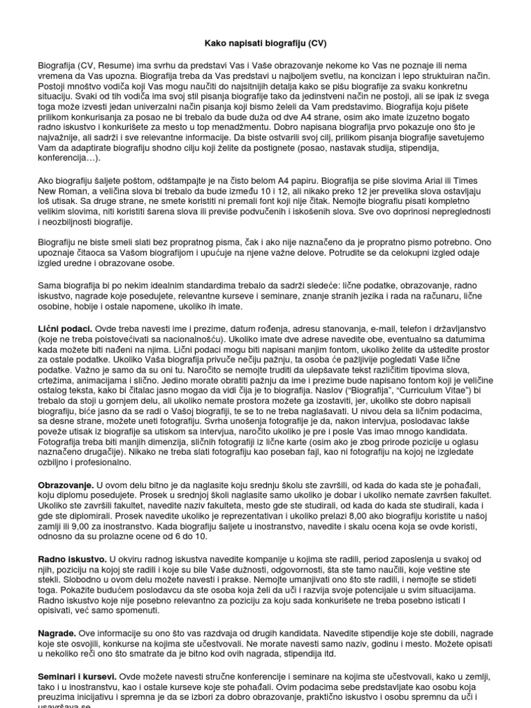 Kako Napisati Biografiju | PDF