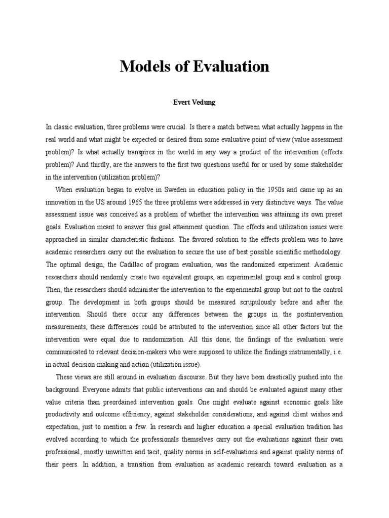 Evaluating Government Interventions: An Overview of Major Models with a ... Evaluating Government Interventions: An Overview of Major Models with a ...
