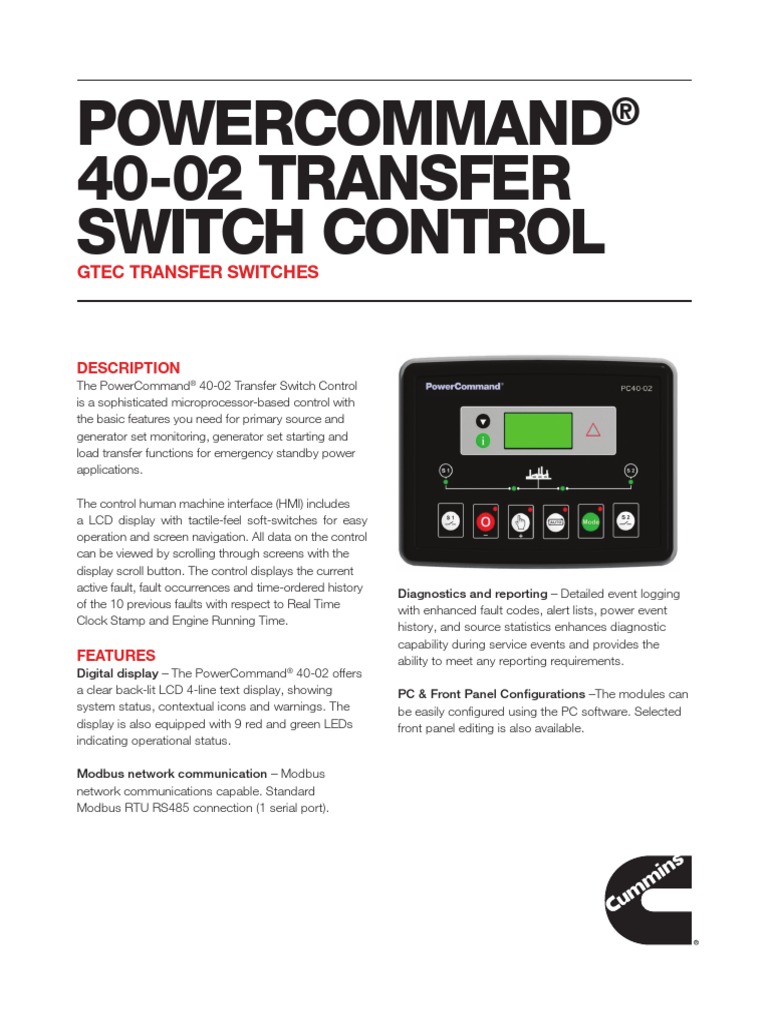 Powercommand 40-02 TRANSFER Switch Control | PDF | Electromagnetic ...