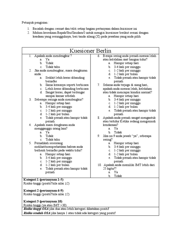 Kuisioner Berlin OSA | PDF
