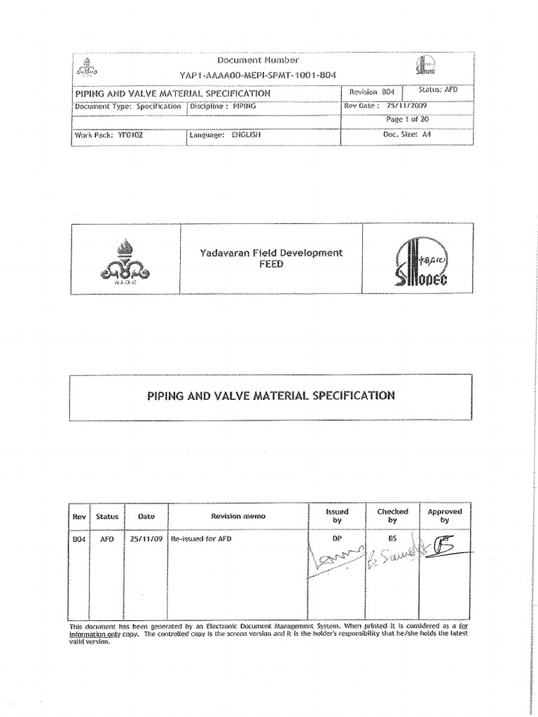 Sinopec Piping Class 2009 | PDF | Pipe (Fluid Conveyance) | Valve