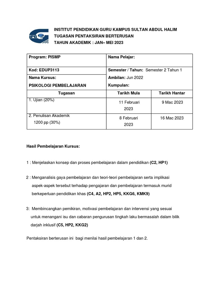 Aj 22 Soalan PB Edup3113 2023 Verified | PDF | Karier & Perkembangan