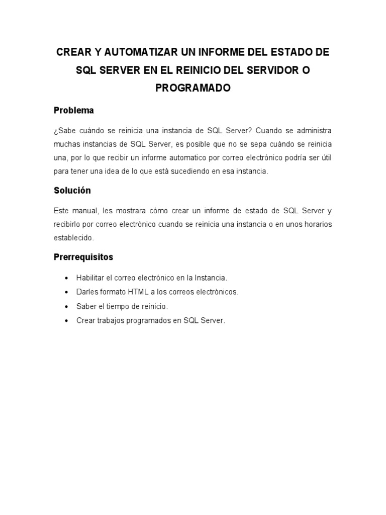 Informe de Estado de SQL Server | PDF