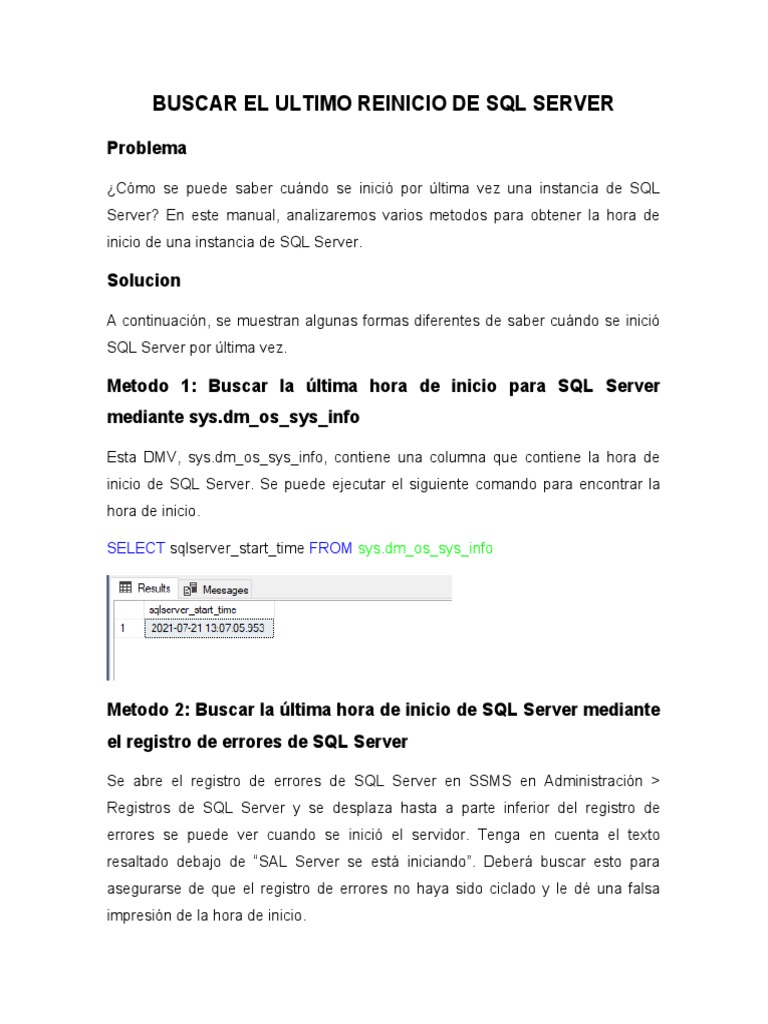 Buscar El Ultimo Reinicio de SQL Server | PDF | Informática