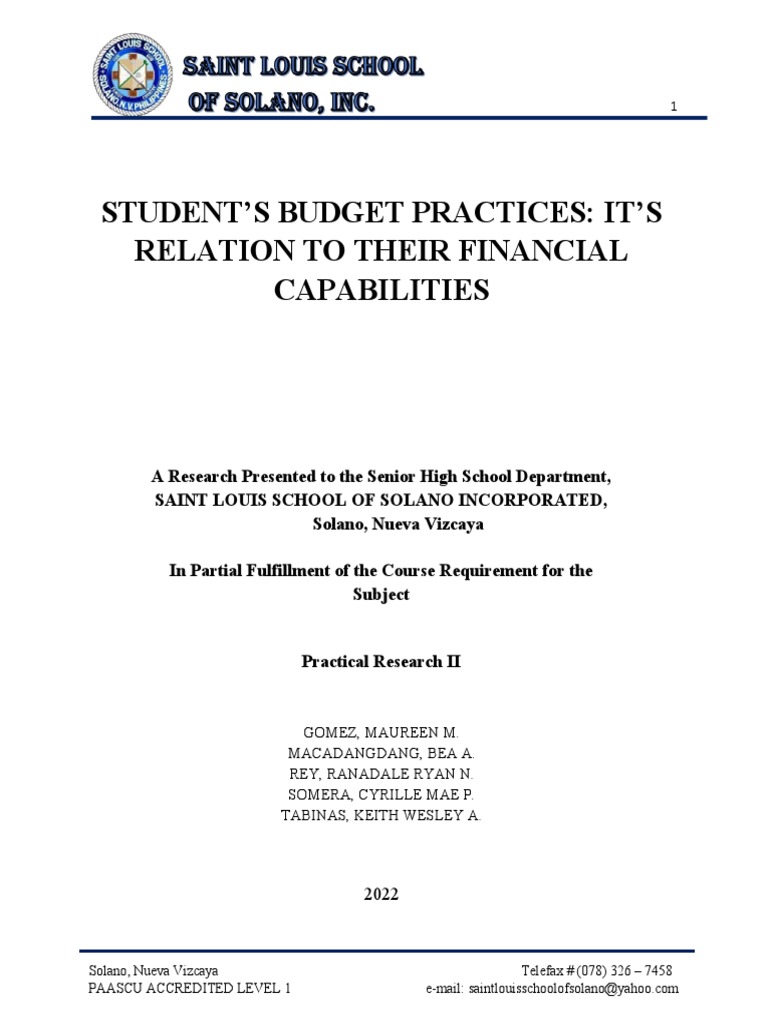Student Budgeting Practices and Skills | PDF | Survey Methodology ...