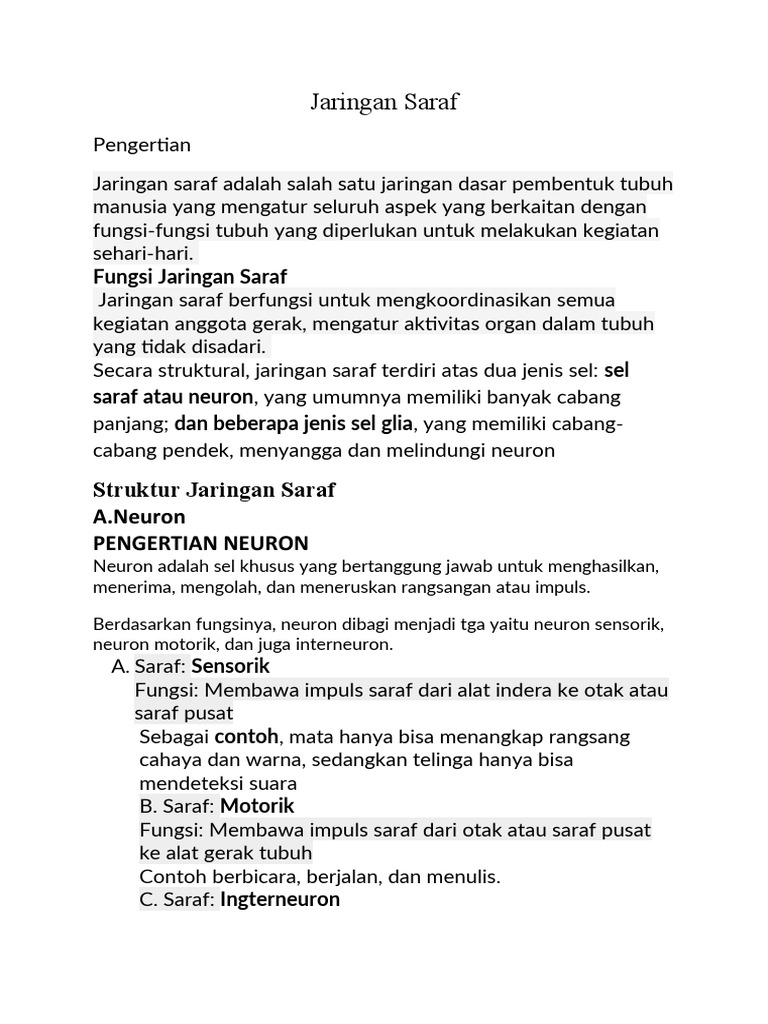 Fungsi dan Struktur Jaringan Saraf | PDF | Pengembangan Diri | Sains ...