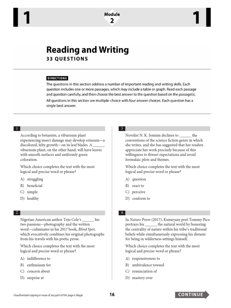 Reading & Writing Skills Test | PDF