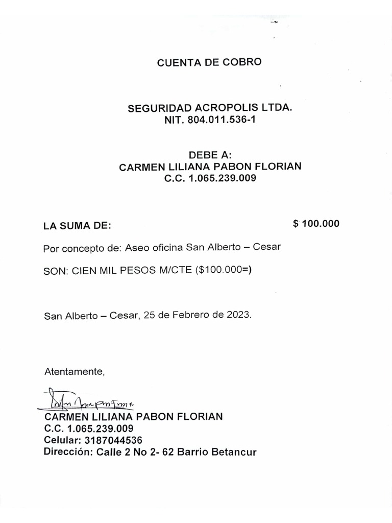 Cuenta de Cobro | PDF