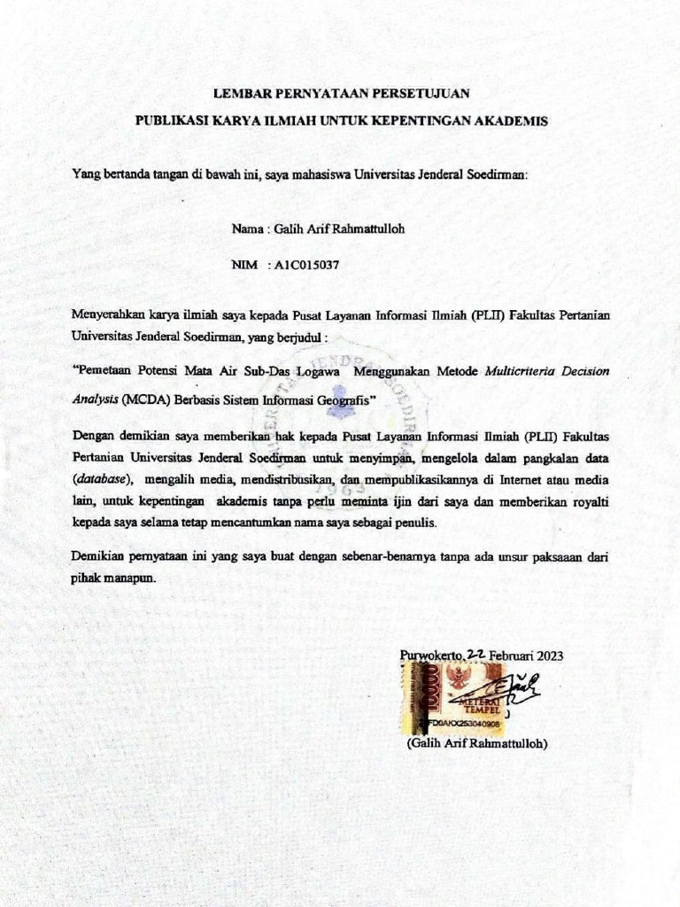 Surat Pernyataan Persetujuan Publikasi Karya Ilmiah Kepentingan - Akademis-Galih Arif ...