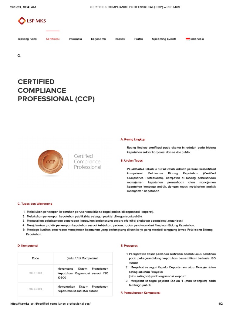 Certified Compliance Professional (CCP) - LSP MKS | PDF