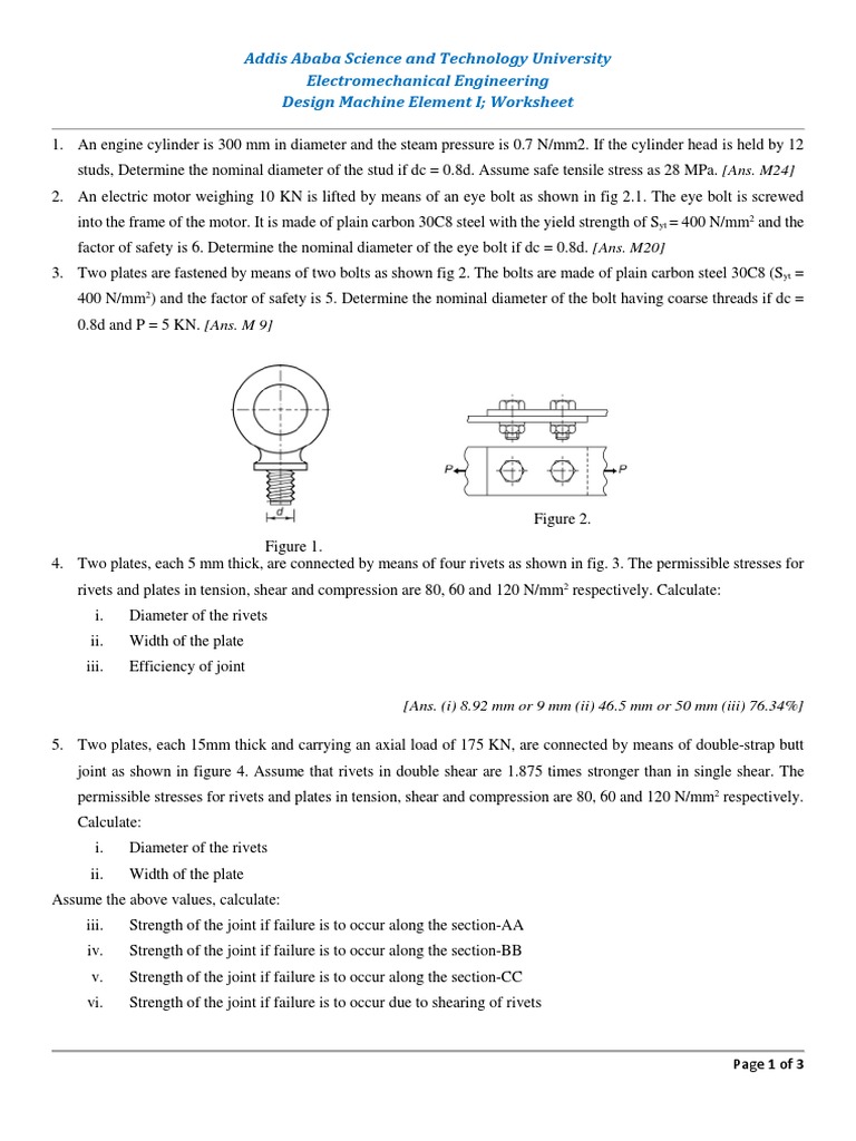 Machine Elements Design Problems | PDF | Strength Of Materials | Screw