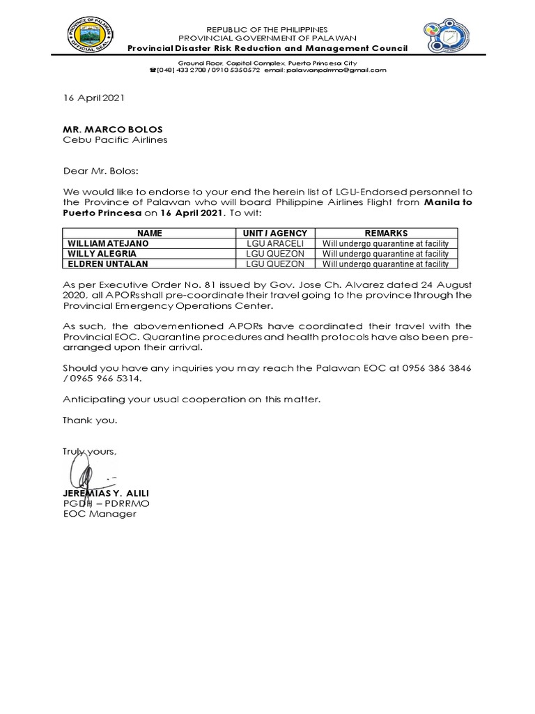 Cebu Pac (Endorsement NG LGU | PDF