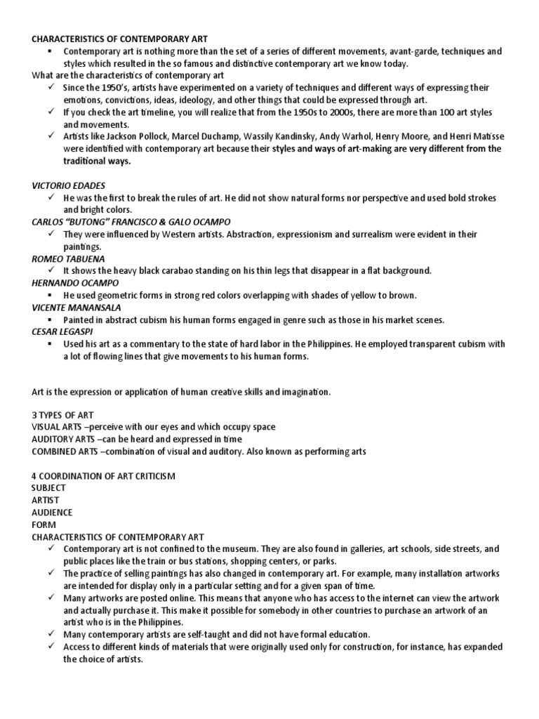 Characteristics and Styles of Contemporary Art: An Overview of ...