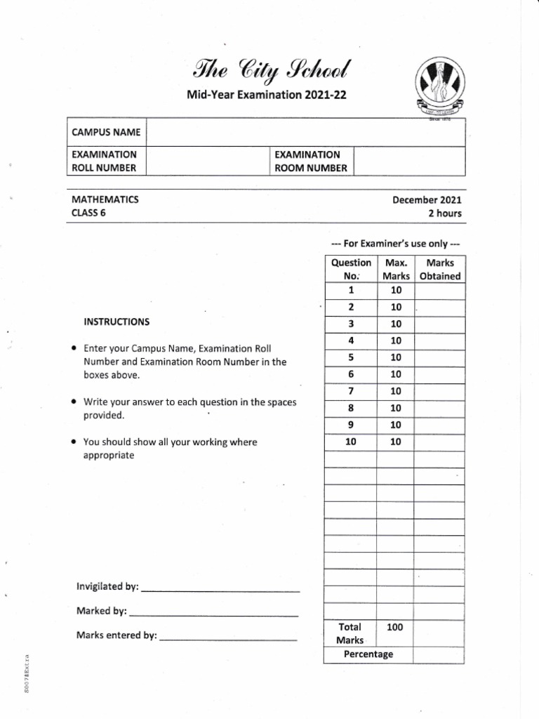 Class 6 Maths Mye 2021 | PDF | Numbers | Decimal