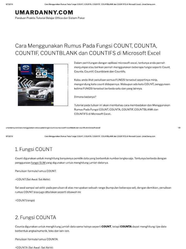 Fungsi Count, Counta, Countif, Countifs, Countblank | PDF