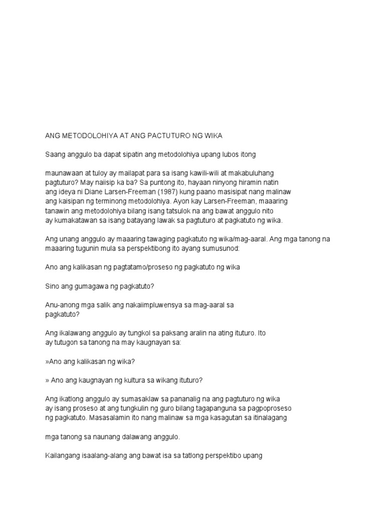 Balik-Tanaw Sa Mga Klasikong Metodo Sa Pagtuturo NG Wika | PDF