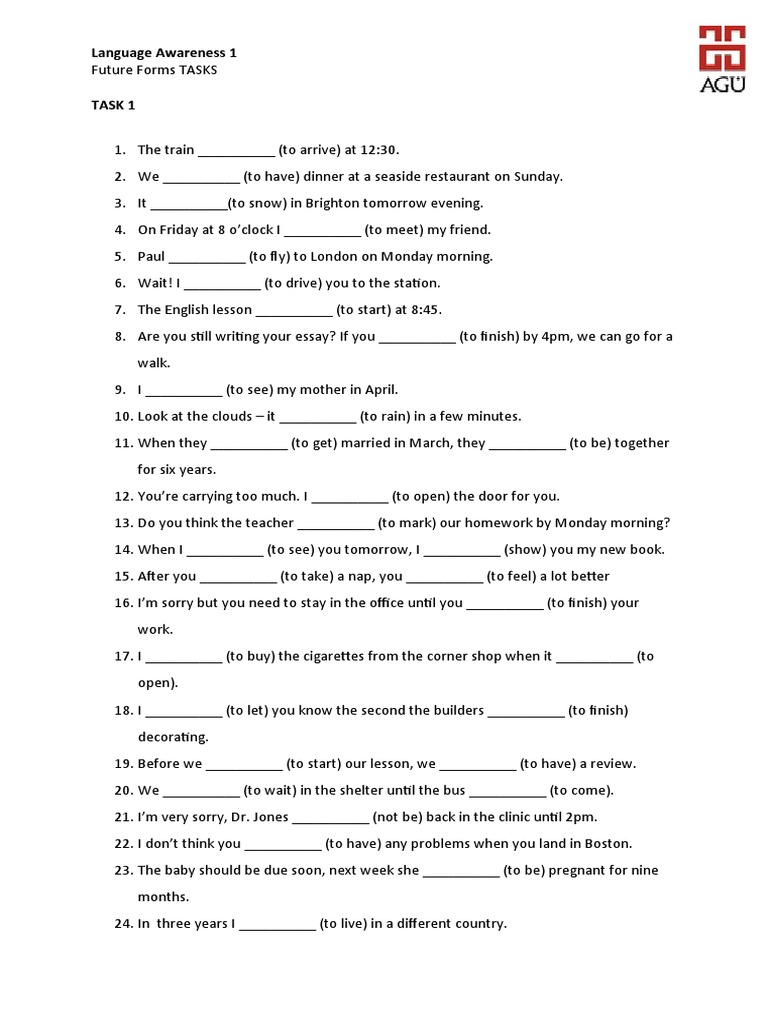 Future Forms Tasks Pdf Linguistics Grammar