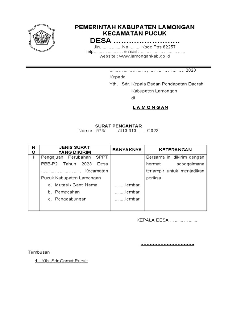 Surat Pengantar Perubahan SPPT PBB 2023 | PDF