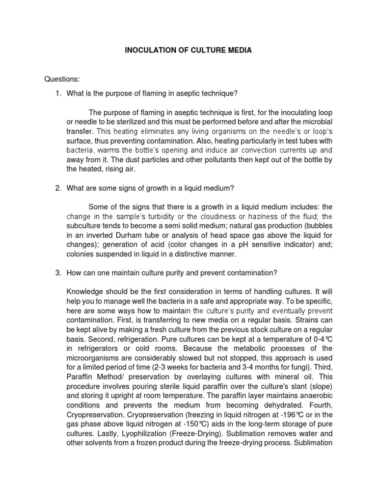 Inoculation Techniques for Culture Media | PDF | Freeze Drying ...