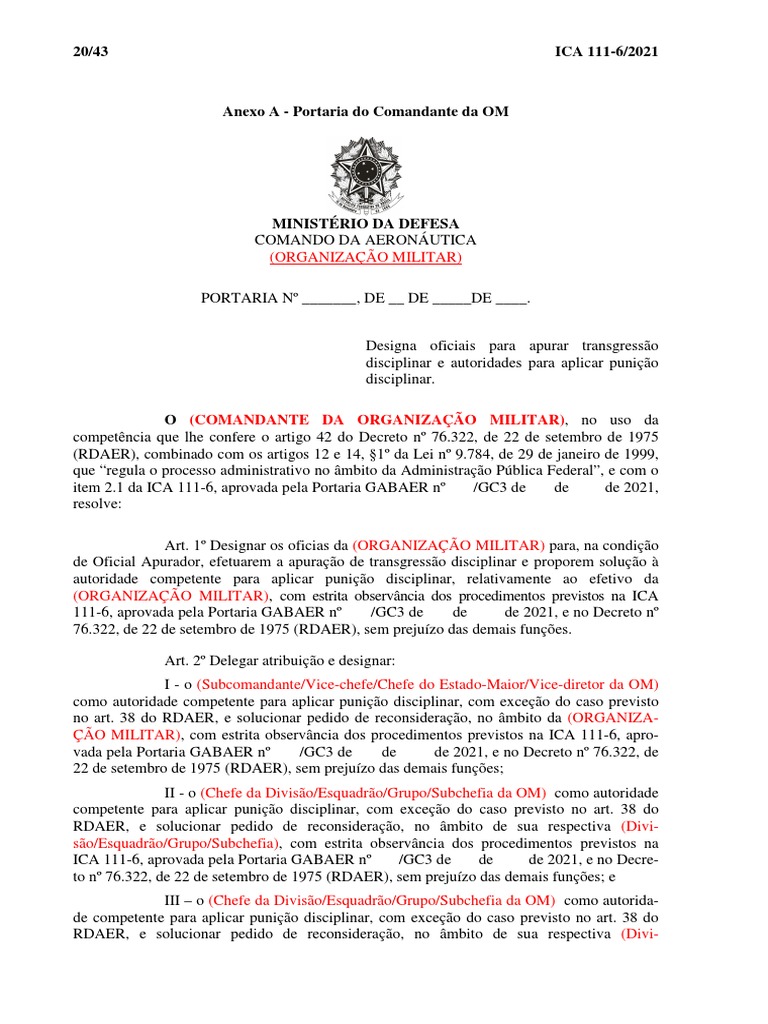 ICA 111-6 - Apuração de Transgressão Disciplinar - Anexo A | Download ...