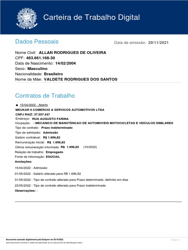 Carteira de Trabalho Alan Bonfa | PDF