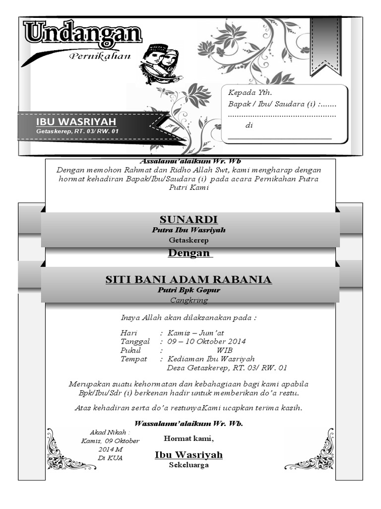 Template Undangan Pernikahan Word Gratis | PDF