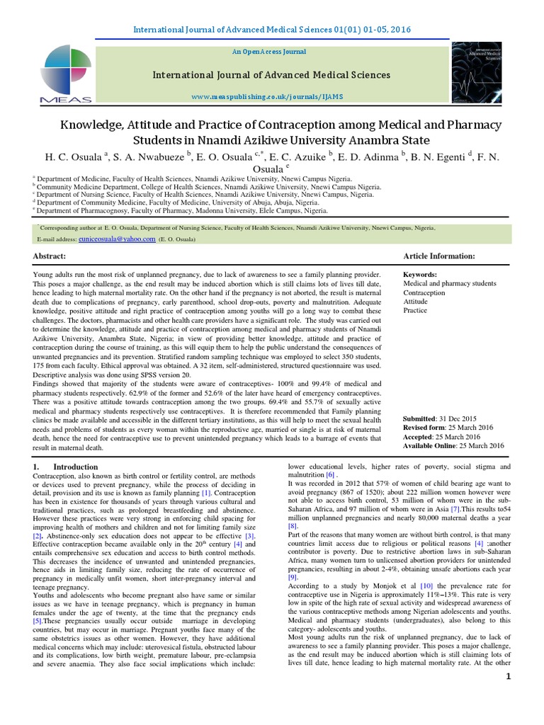 Contraception Awareness in Students | PDF | Birth Control | Family Planning