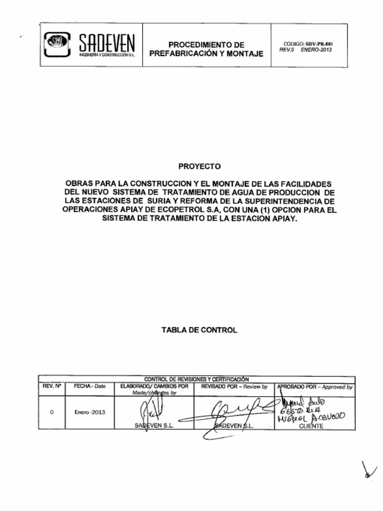 SDV-PR-001 Rev.0 Procedimiento de Prefabricación y Montaje | PDF