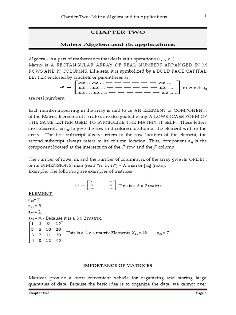 Chapter 2. Matrix Algebra and Its Applications | PDF | Matrix (Mathematics) | System Of Linear ...
