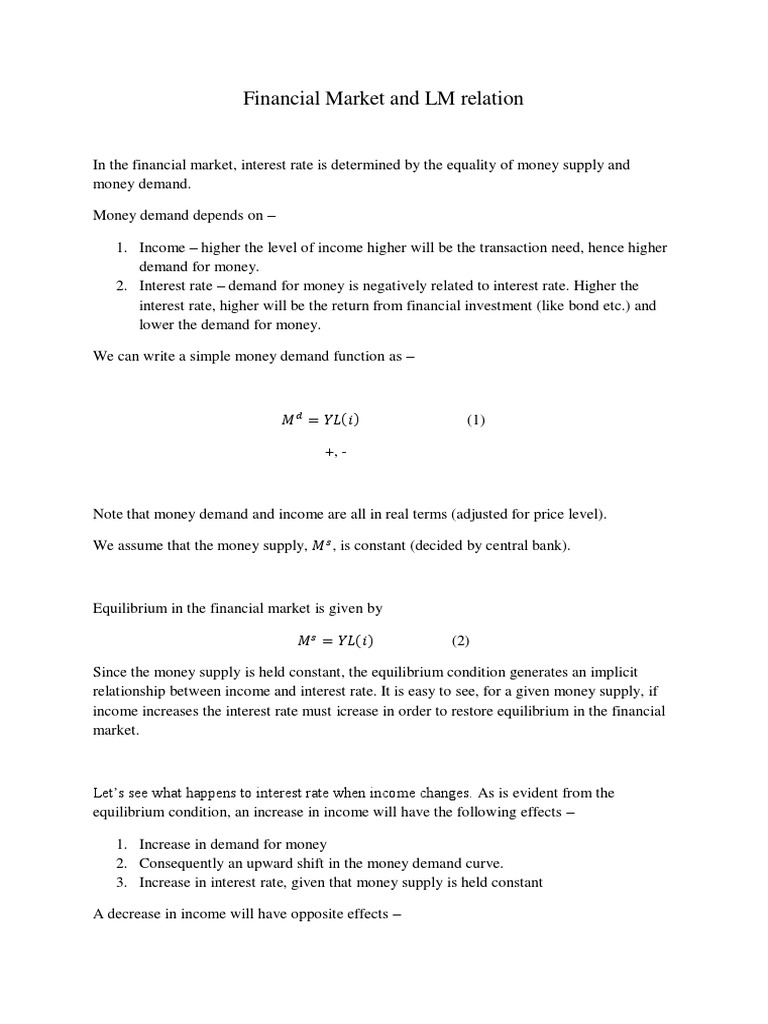 Financial Market and LM Relation | PDF | Demand For Money | Interest
