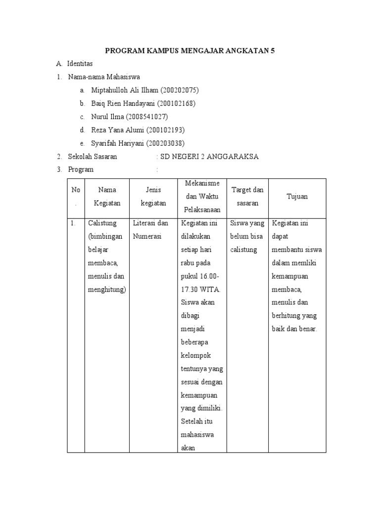 Program Kampus Mengajar Angkatan 5 | PDF