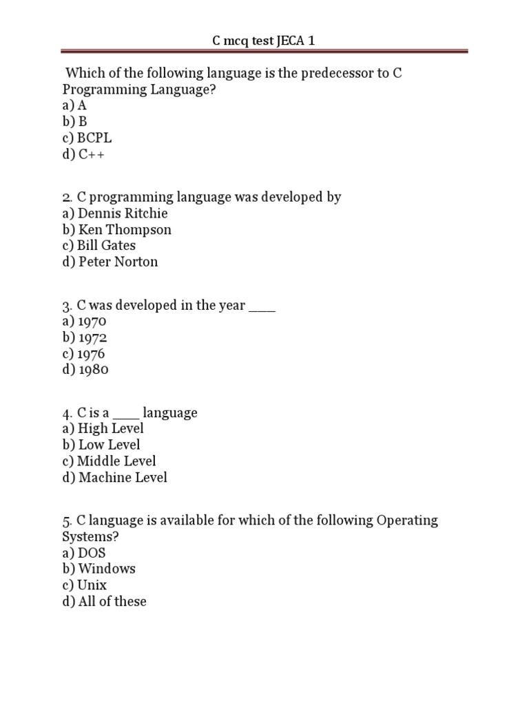 Jeca C Test1 Pdf Pointer Computer Programming C Programming Language