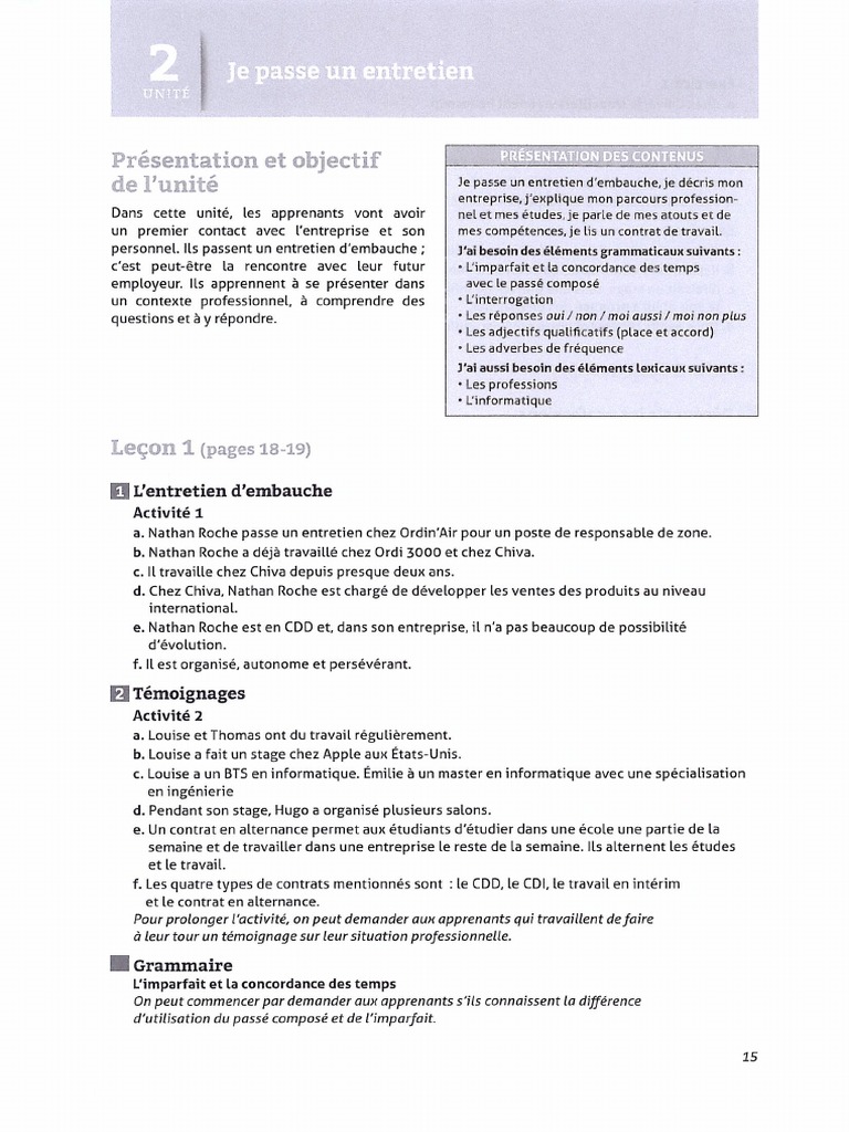 Guide Pédagogique Niveau 1 A2 Unité 2 | PDF