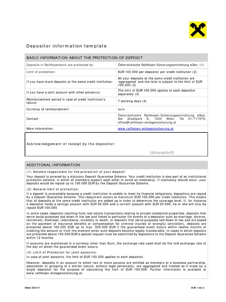 Depositor Information Sheet | DEPOSIT GUARANTEE SCHEME DEPOSITOR ...