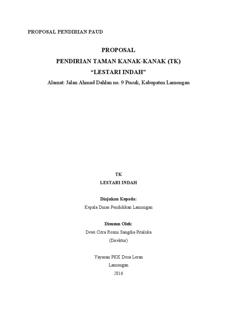 Proposal Pendirian Paud | PDF