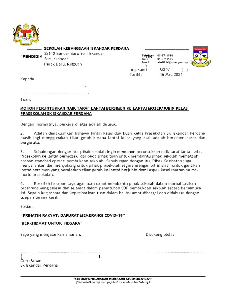 Permohonan Naik Taraf Lantai Prasekolah | PDF | Bisnis